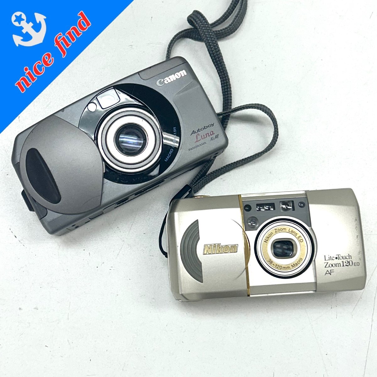 【全体的に状態が悪い】 カメラまとめ売り2点セット キャノン ニコン Autoboy Luna 28-70mm 1:5.6-7.8 Lite Touch Zoom 120 ED AF 38 ...