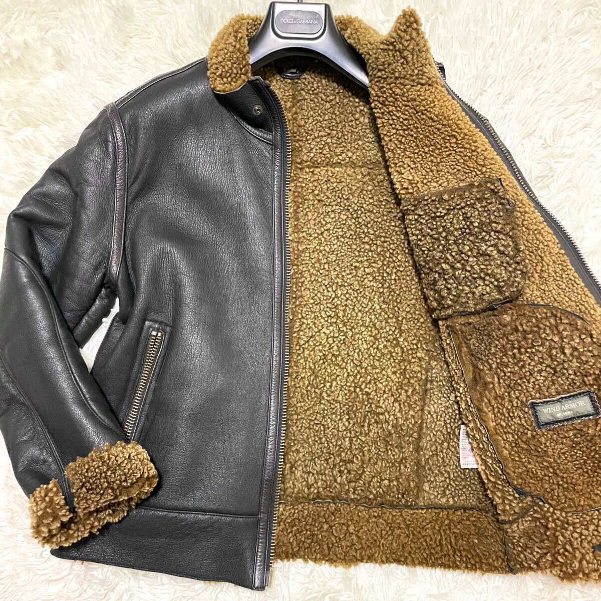 【目立った傷や汚れなし】極美品 ウィンドアーマー【漆黒で魅せる色気】WIND ARMOR リアルムートンジャケット ラムレザー B-3 ブラック L相当 本革 羊革 コートの落札情報詳細 ...