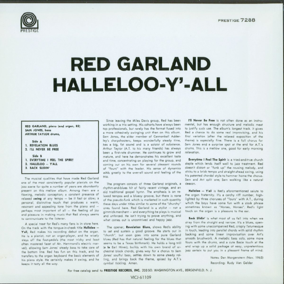 【やや傷や汚れあり】CD / RED GARLAND / HALLELOO-Y'-ALL / レッド・ガーランド / 紙ジャケ 国内盤 ...