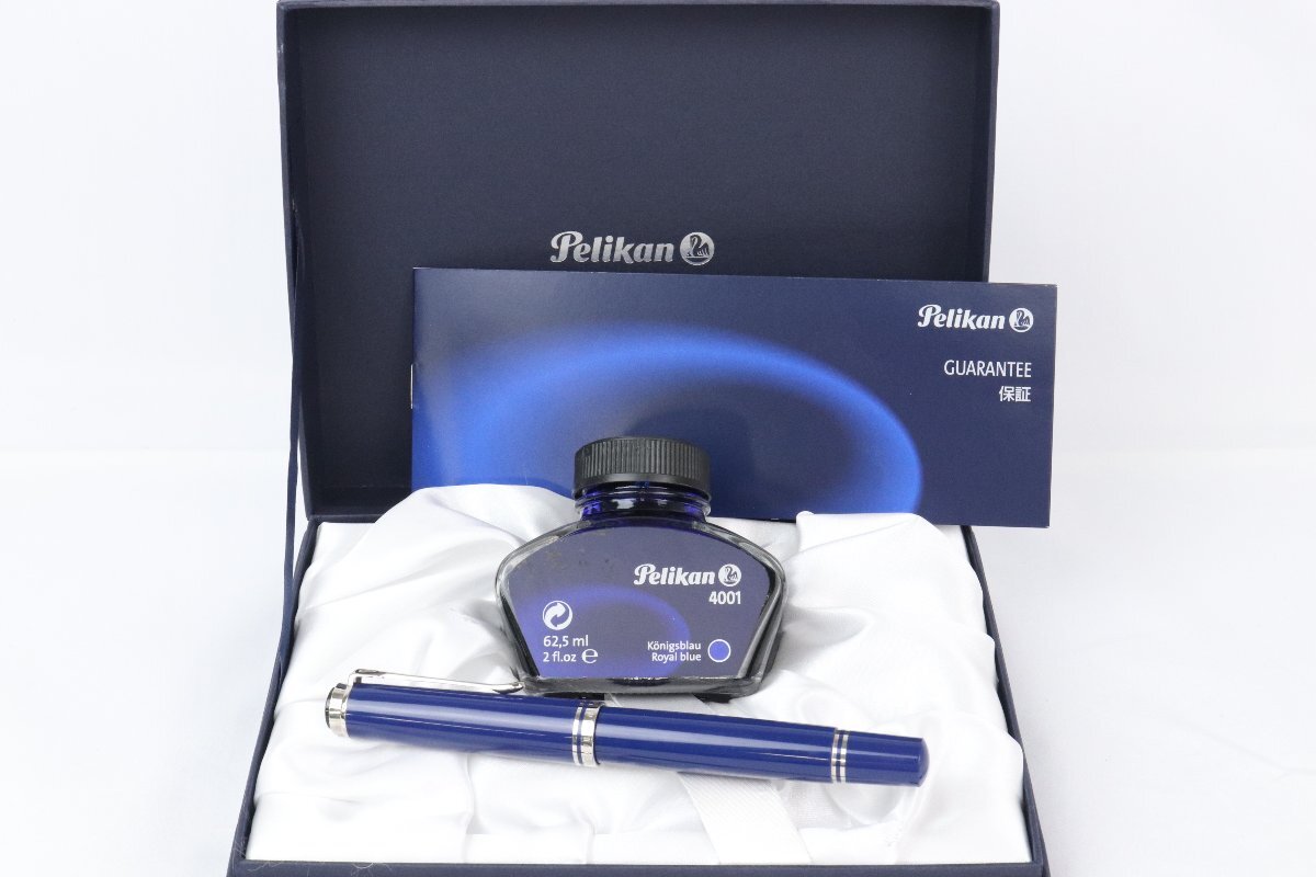 【やや傷や汚れあり】Pelikan ペリカン スーベーレン M805 ペン先 18C-750 EF 極細 ダークブルー インク 4001 ボックス付き SOUVERAN 万年筆 【彩 ...