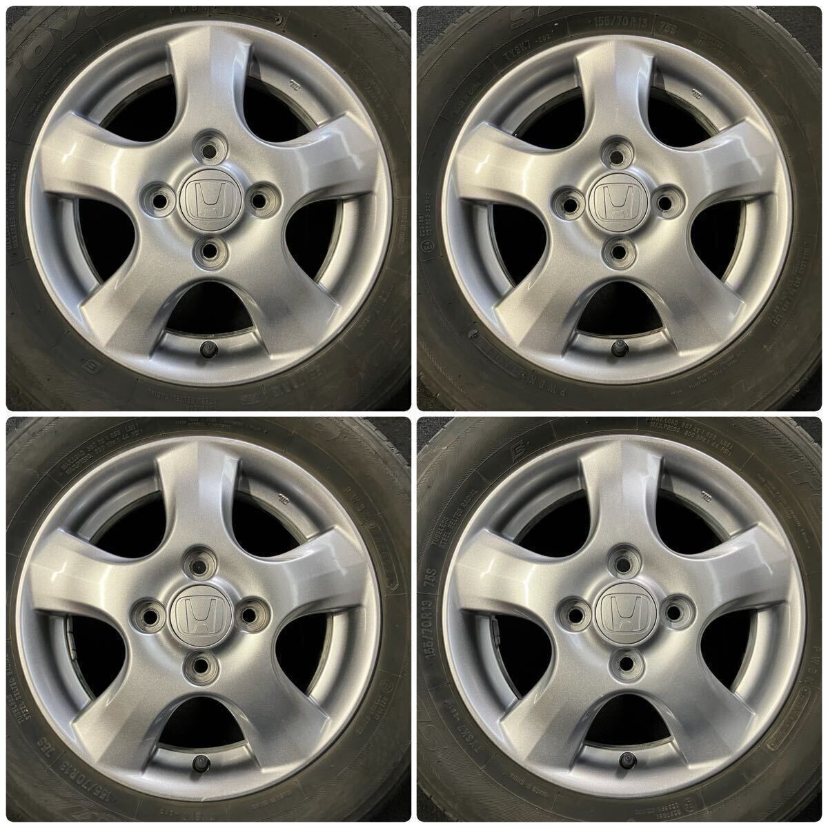 【やや傷や汚れあり】バモス 後期 R13 4J+45 4H PCD100 純正 13インチ アルミ ホイール 4穴 ピッチ100 HM1 ...