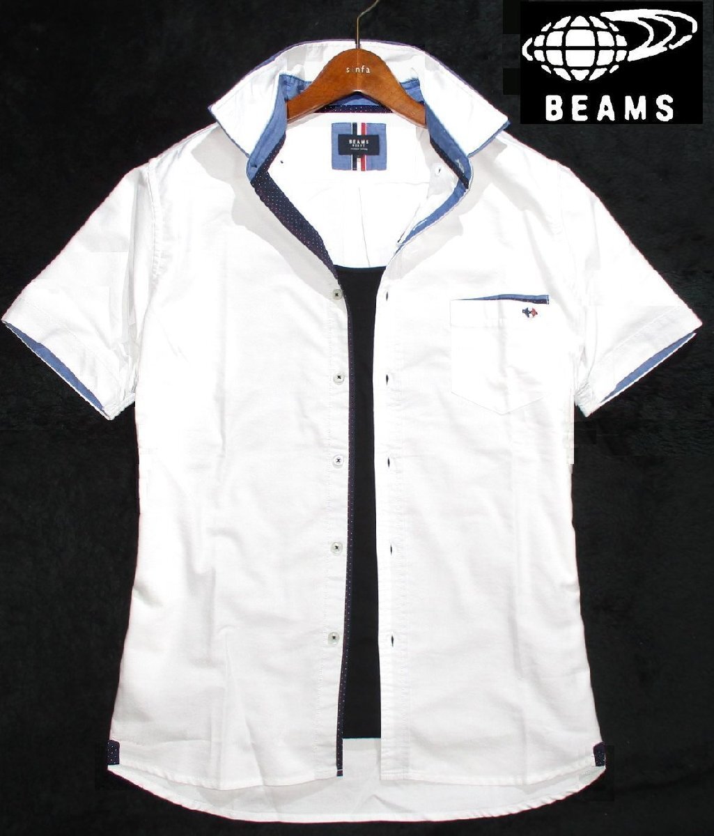 【未使用】新品 L ビームス BEAMS HEART 2枚衿 COOLMAX ポケット 半袖シャツ 綿 メンズ 白 サックス ドット柄 水色 トリコロール シャンブレーの落札情報詳細 ...