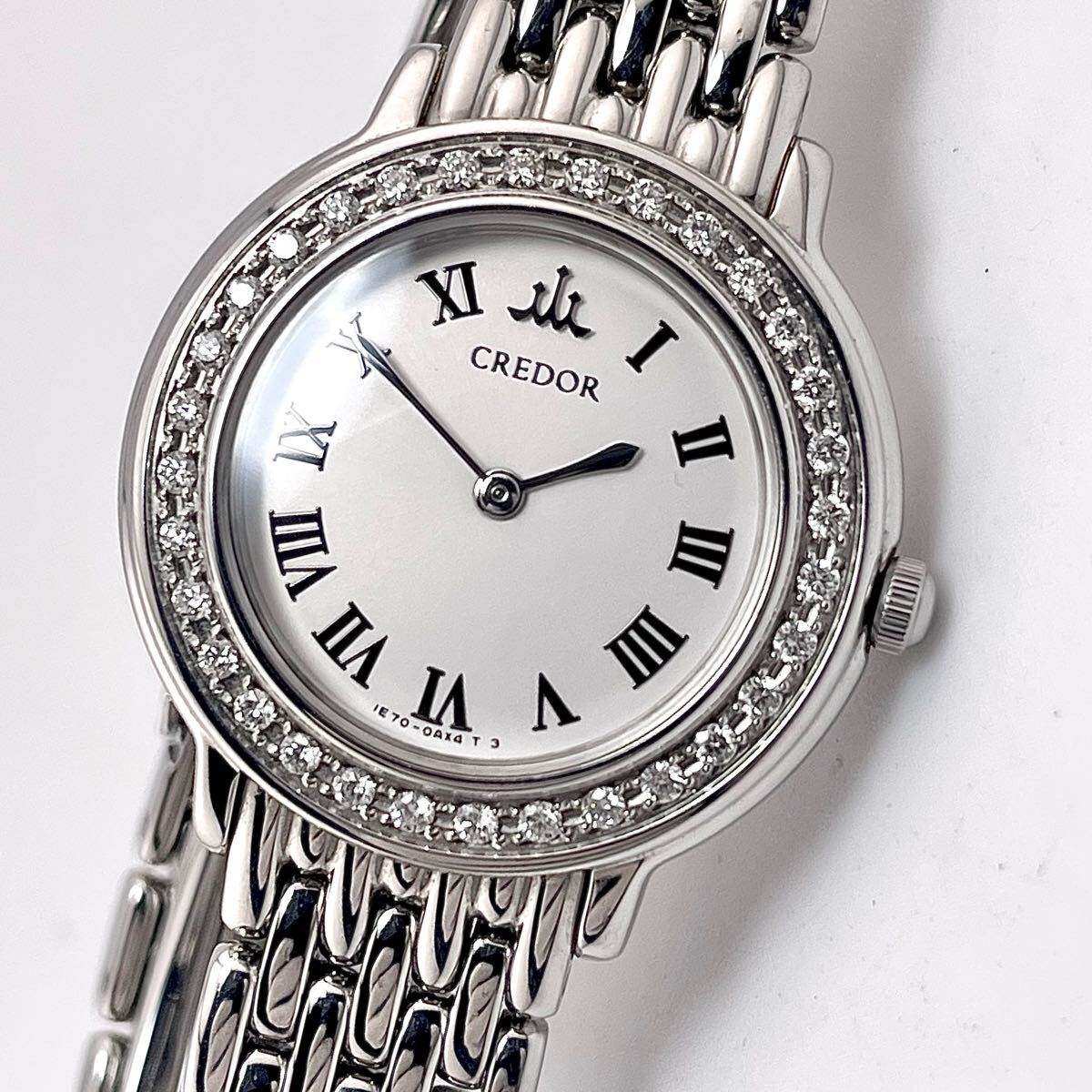 【未使用に近い】【新品電池/稼働】CREDOR/クレドール 32P ダイヤベゼル シグノ ローマン SEIKO/セイコー 1E70-0AV0 腕時計 ドレスウォッチ 極美品 QZ SSの落札 ...