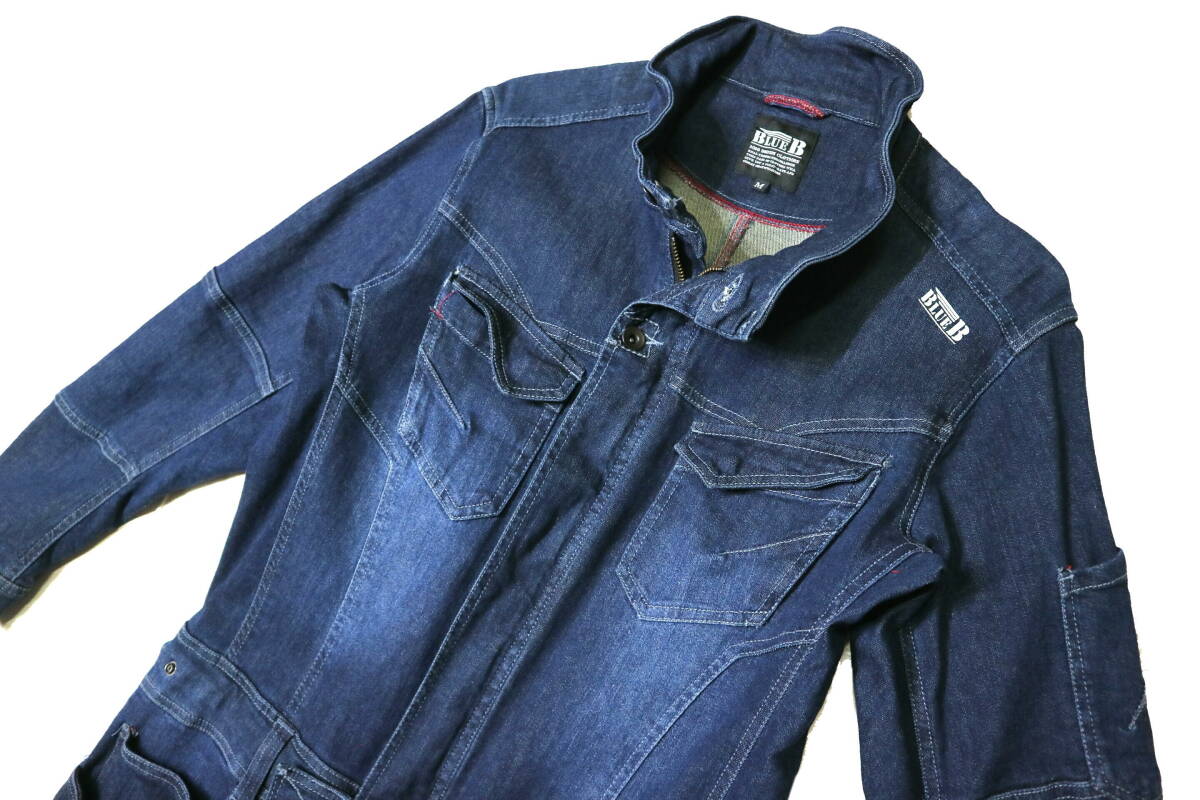 【目立った傷や汚れなし】概ね美品！ BLUE B ZB500 ストレッチデニム つなぎ Mサイズ（身長173-175センチ位、要丈上げロール ...