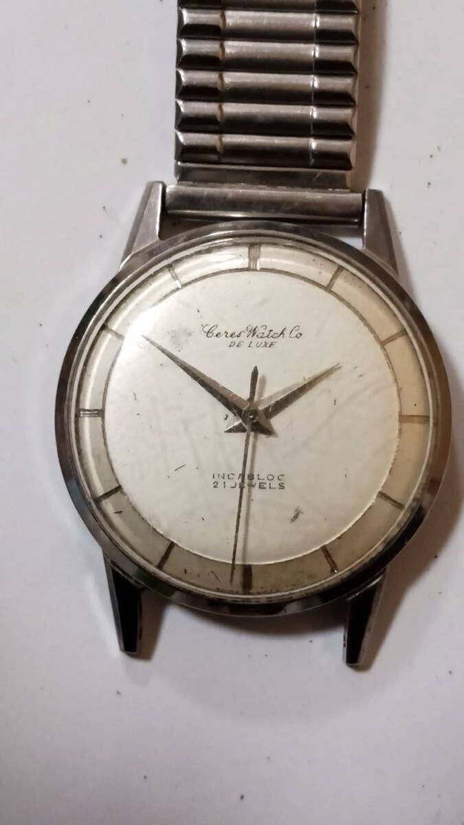 【傷や汚れあり】動作未確認ジャンク品 レトロ Ceres Watch deluxe 腕時計 21石 ※現状針は動いてません、ベルト破損してます ...