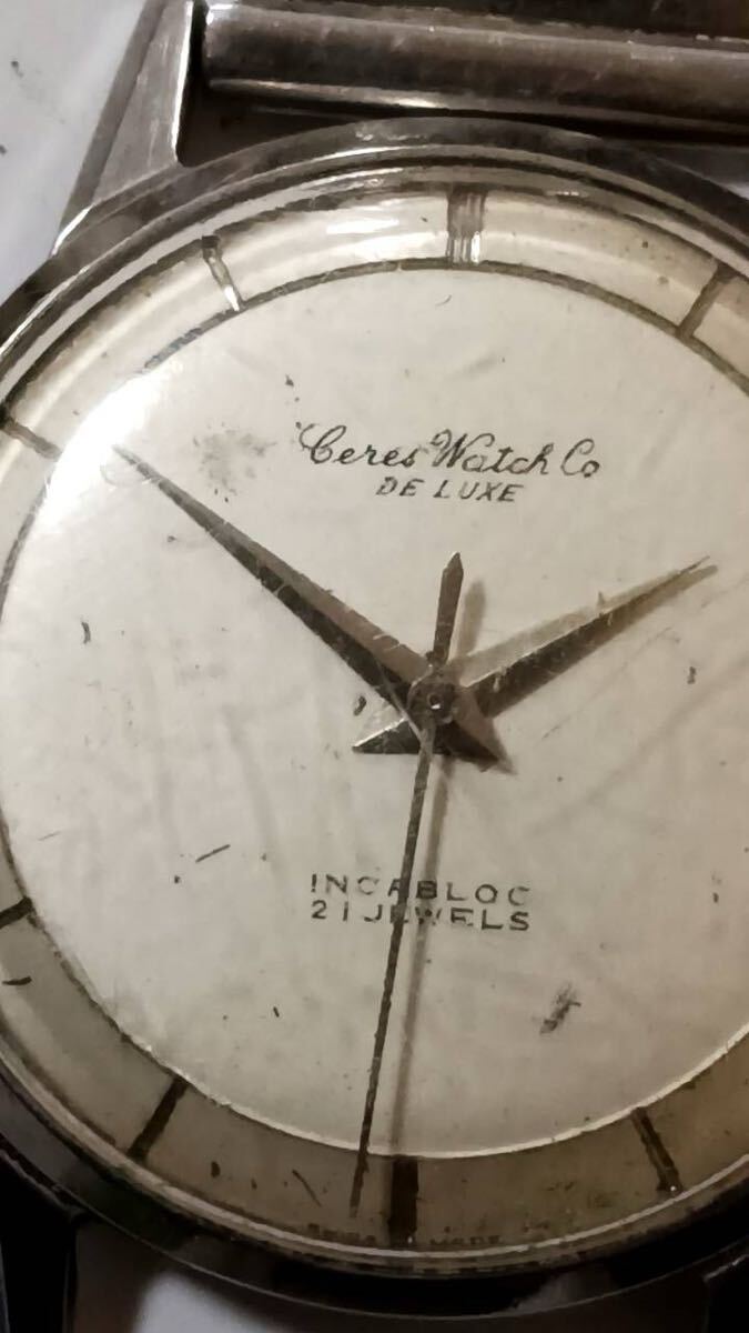 【傷や汚れあり】動作未確認ジャンク品 レトロ Ceres Watch deluxe 腕時計 21石 ※現状針は動いてません、ベルト破損してます ...