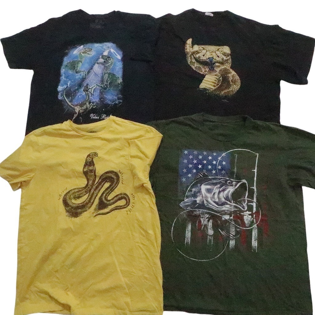【やや傷や汚れあり】古着卸 まとめ売り アニマル 動物 半袖Tシャツ 16枚セット (メンズ L ) ネコ イヌ 星条旗 イーグル 大判 ...