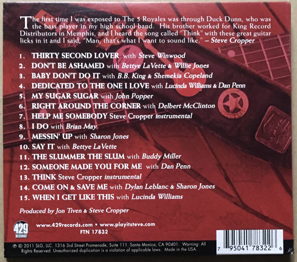 【やや傷や汚れあり】Steve Cropper[Dedicated]Dan Penn/Steve Winwood/Bettye LaVette ...