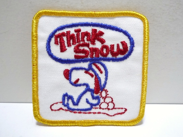 【未使用】70’s ビンテージ スヌーピー SNOOPY 「Think Snow」 ワッペン USA デッドストック 四角 7.5cm×7 ...