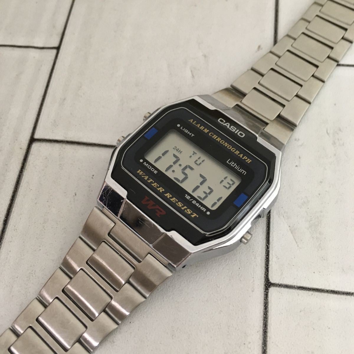 送料無料 中古動品 チープカシオ デジタル リチウム WR アラームクロノグラフ 593 A163W CASIO Lithium ALARM ...