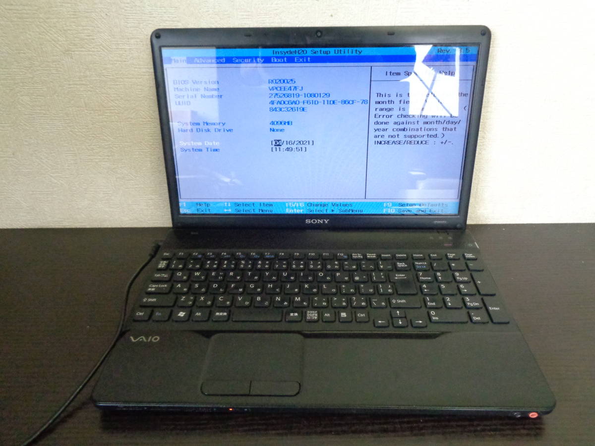 SONY VAIO PCG-61611N VPCEE47FJ Win7/AMD P360/4GB Bios表示OK ジャンク品 部品どりに ...