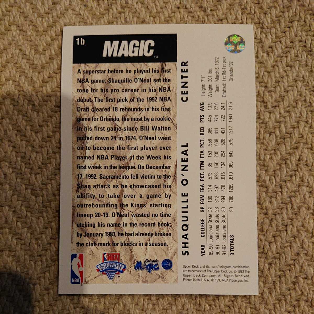 NBA カード シャキール オニール オーランド マジック UPPER DECK 92-93 ルーキーカード ☆ Shaquille O ...