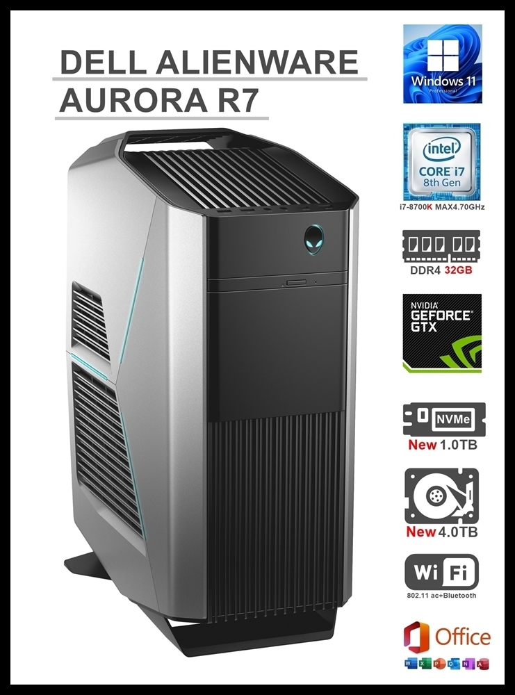 【未使用】★ALIENWARE AURORA R7 水冷/i7-8700K 6コア/Win11Pro/DDR4 32GB/新品NVMe SSD 1TB+新品HDD 4TB/GTX1080Ti ...