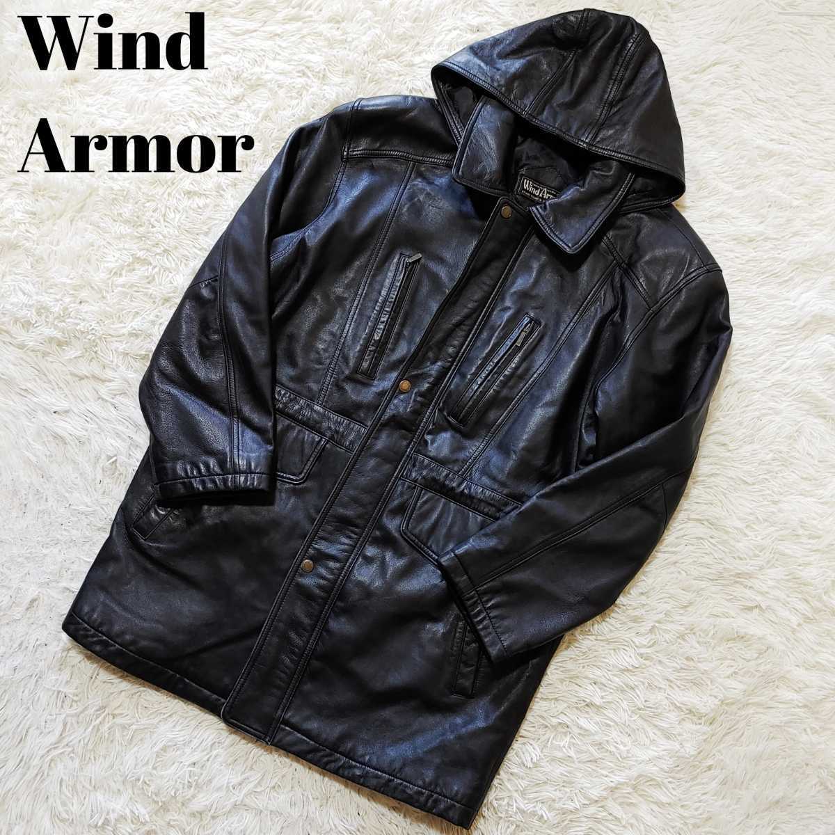 【目立った傷や汚れなし】★ほぼ未使用XL~Lサイズ【フード取り外し可】Wind Armor ウィンドアーマー フーデッドラムレザーコート 羊革 メンズ ステンカラー アウター の落札情報詳細 ...