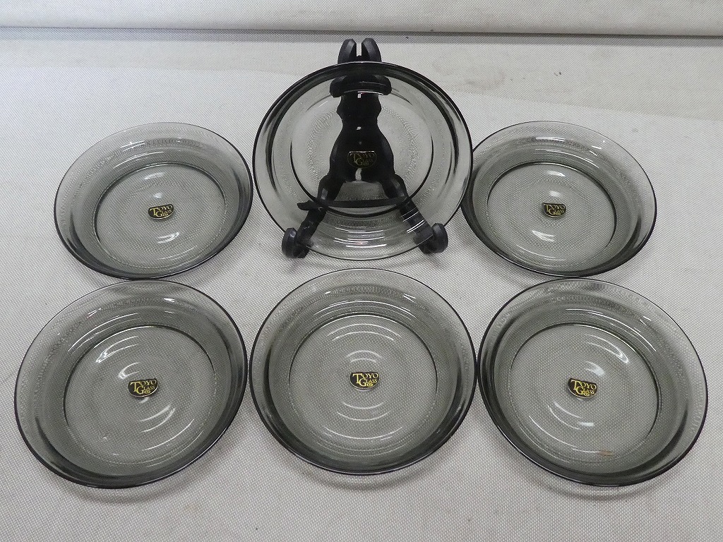 【未使用】 TOYO GLASS 東洋グラス プレート皿 6枚 グレー ガラス皿 デザート皿 フルーツ皿 昭和レトロ の落札情報詳細 ...