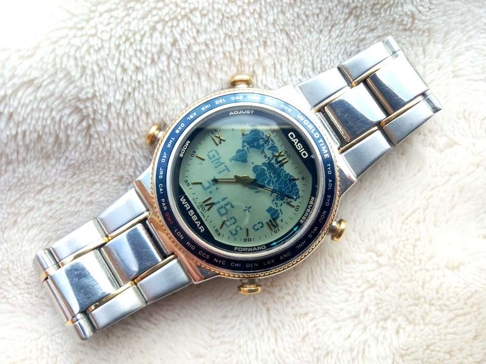 【やや傷や汚れあり】フルメタル高級モデル CASIO カシオ TWINCEPT ツインセプト デジアナ ABX-610 ワールドタイム メンズ ...