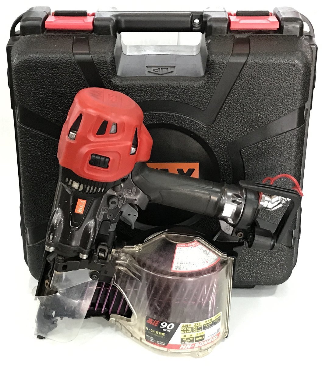 【目立った傷や汚れなし】 美品 動作確認動画有り MAX マックス 高圧釘打機スーパーネイラ HN-90N4(D) 90mm 釘打ち機 エアー ...