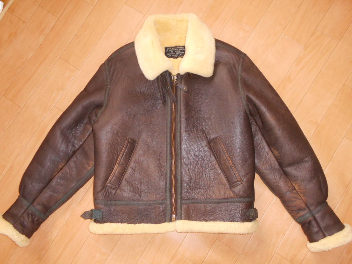 【目立った傷や汚れなし】☆DON-STRONGドンストロング ミリタリーB-3タイプ フライトジャケット羊革リアルムートンレザー サイズM ...