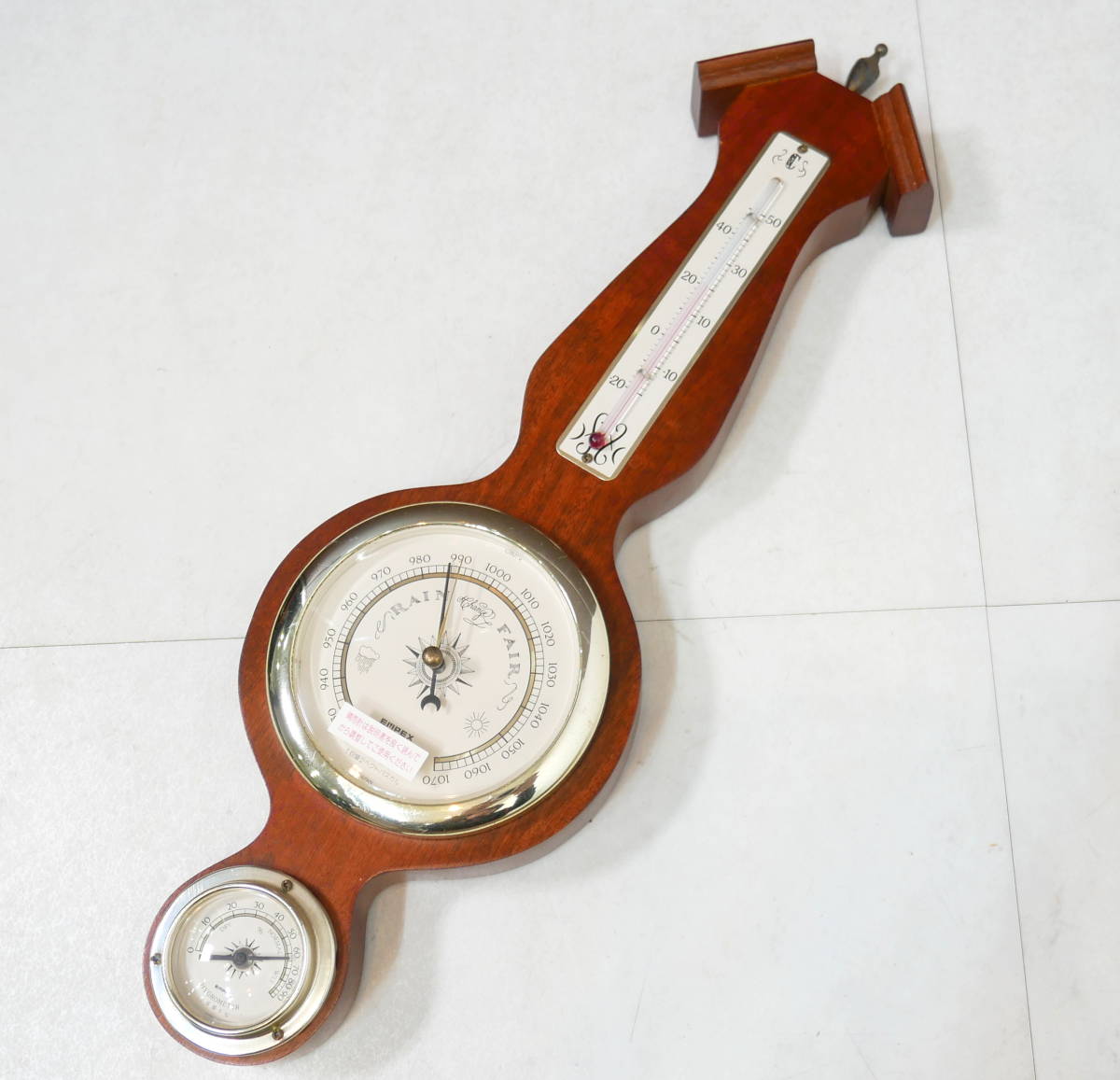 【やや傷や汚れあり】 Empex エンペックス 掛け時計 高さ約72cm 温度計 湿度計 気圧計 木製 アンティーク 日本製 昭和レトロ ...