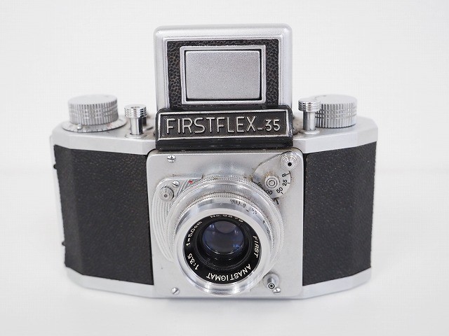 【中古】希少 FIRSTFLEX 35 FIRST ANASTIGMAT 1:3.5 f=5.0cm 革ケース付き レトロ アンティークカメラ ...