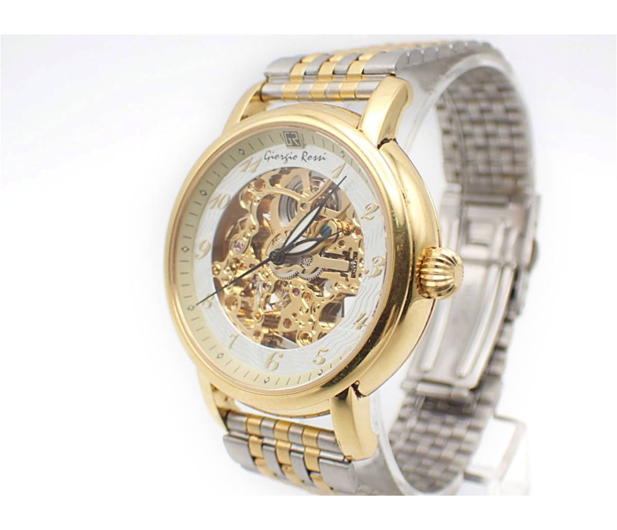 【やや傷や汚れあり】1円 稼働品 GIORGIO ROSSI ジョルジオ ロッシ スケルトン ラウンドフェイス 自動巻き 腕時計 ...