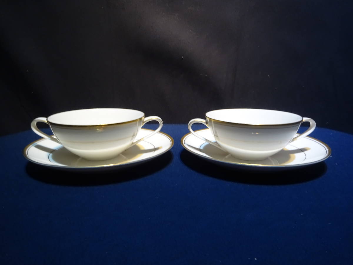 【傷や汚れあり】西洋陶磁 【35 ノリタケ Ivory China LINTON 7552 スープカップ＆ソーサー 2セット Noritake ...