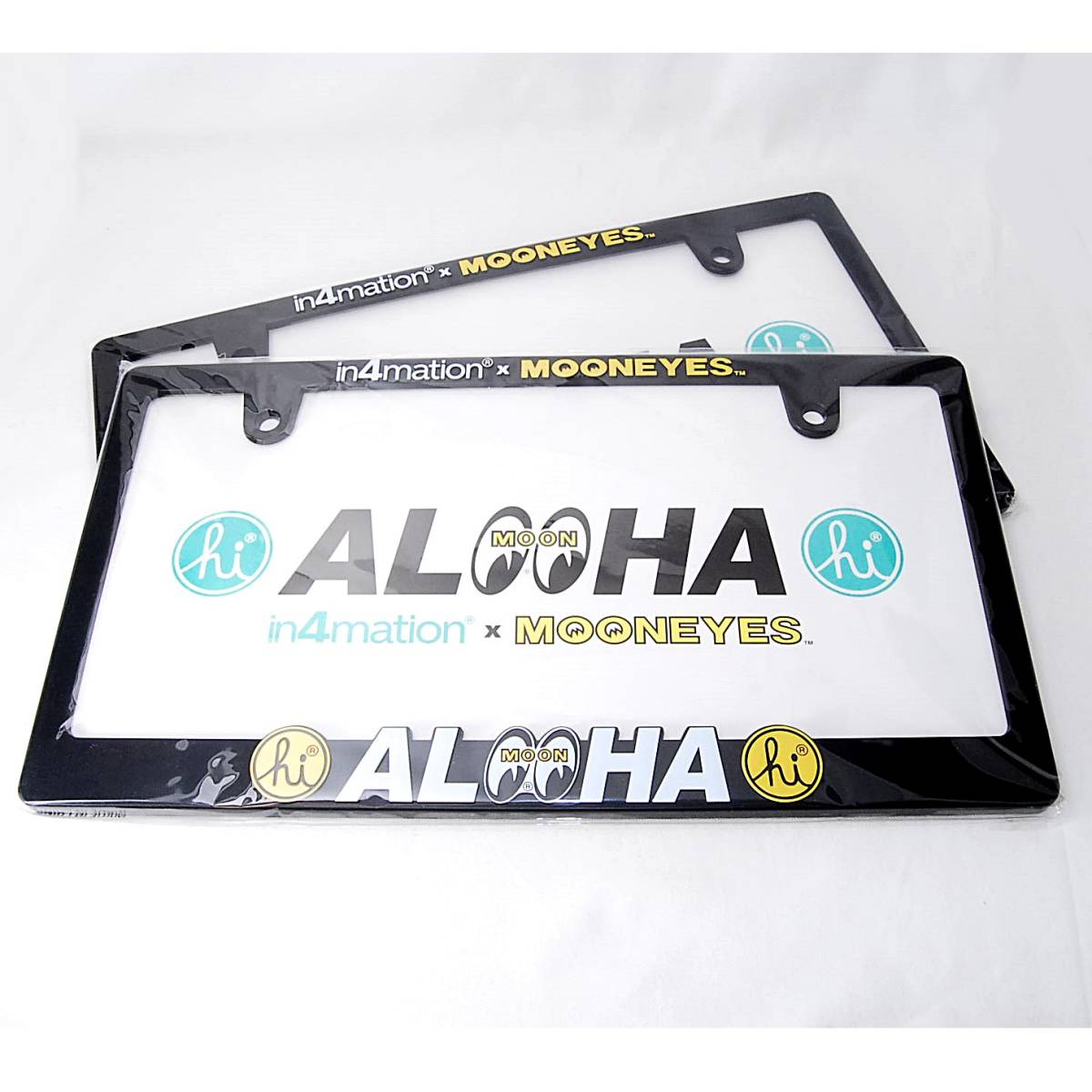 【未使用】【匿名配送】正規品 ムーンアイズ Raised in4mation x MOONEYES ALOHA ロゴ ライセンスフレーム 2枚 ...