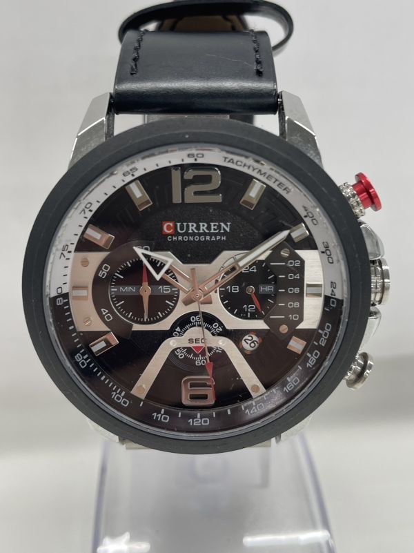 【傷や汚れあり】P212-O15-2575 CURREN カレン クロノグラフ メンズ腕時計 ブラック M8329 クォーツ 稼働確認済み ② ...