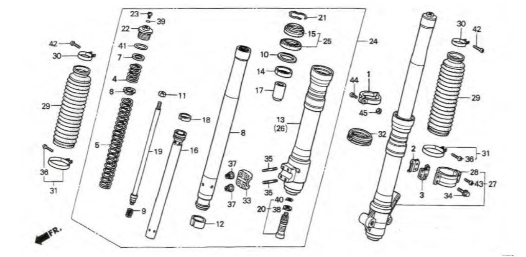 【未使用】MD30 前期 XR250 純正 フロント フォーク OHセット 16点 正立サス MD30-100-160 フォークシール セット ...