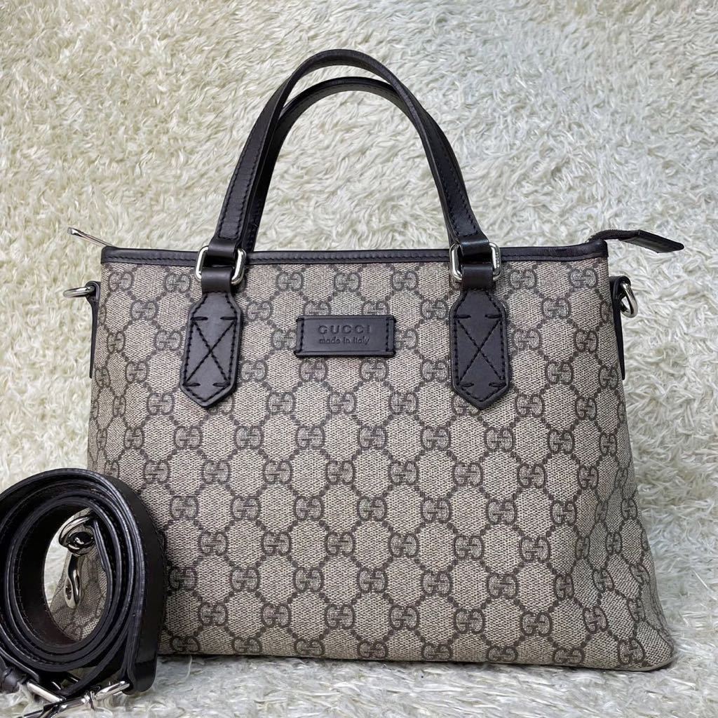 【やや傷や汚れあり】1円 美品 グッチ GUCCI 2way ハンドバッグ ショルダーバッグ GGスプリーム PVC×レザー ベージュ×ブラウン 429019 486628の落札情報詳細 ...