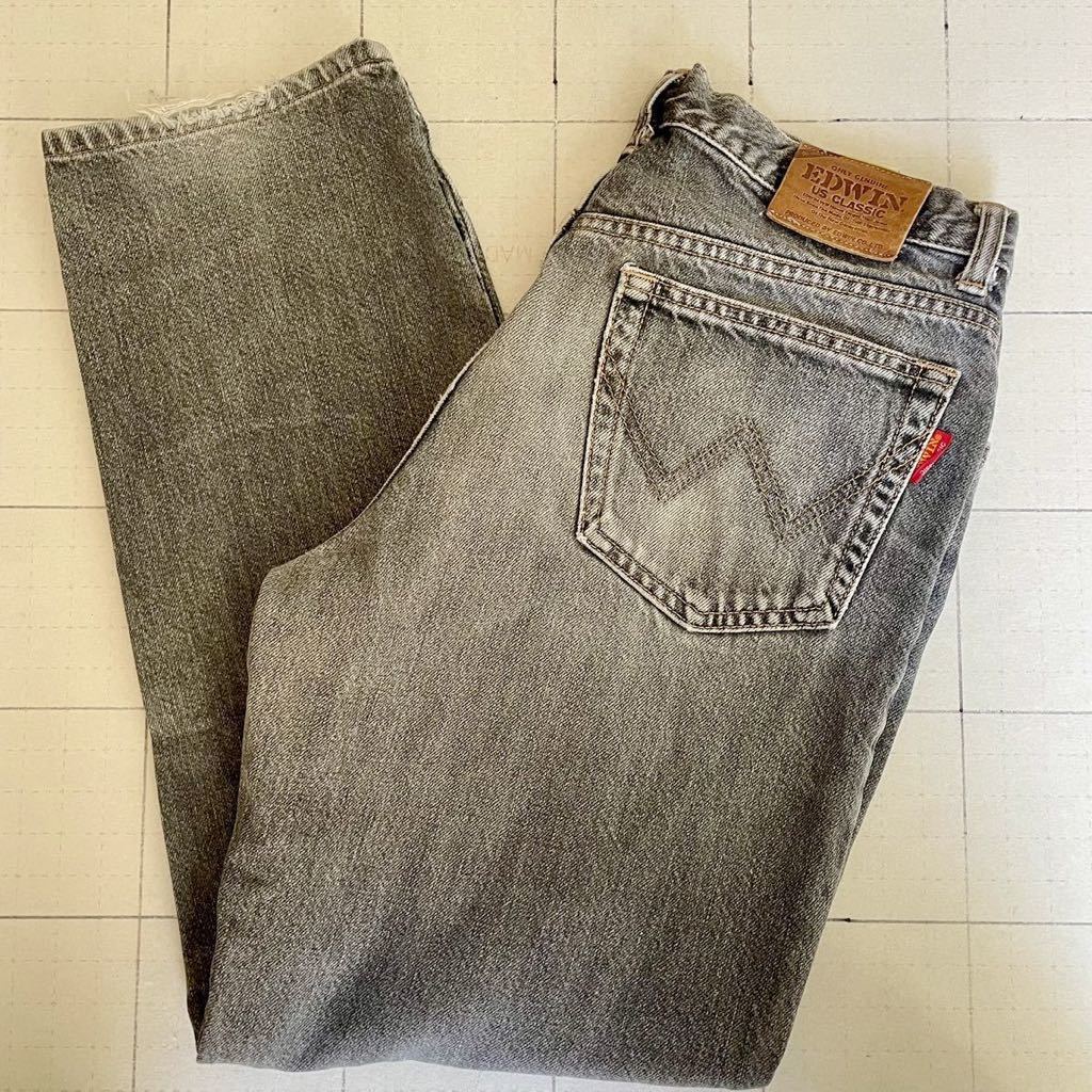 【やや傷や汚れあり】エドウイン【EDWIN】US CLASSIC ブラックウォッシュデニム/ストレート/ダメージ加工☆日本製☆赤タグ80'90'？34インチ/股下73cm 薄い黒灰の落札情報 ...