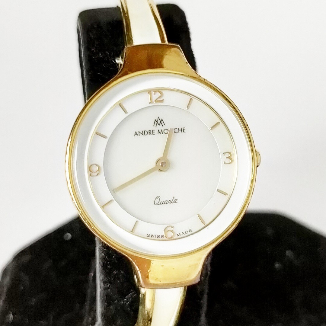 【やや傷や汚れあり】動作品 ANDRE MOUCHE アンドレムッシュ シェル文字盤 バングルウォッチ SWISS MADE スイス製 ...