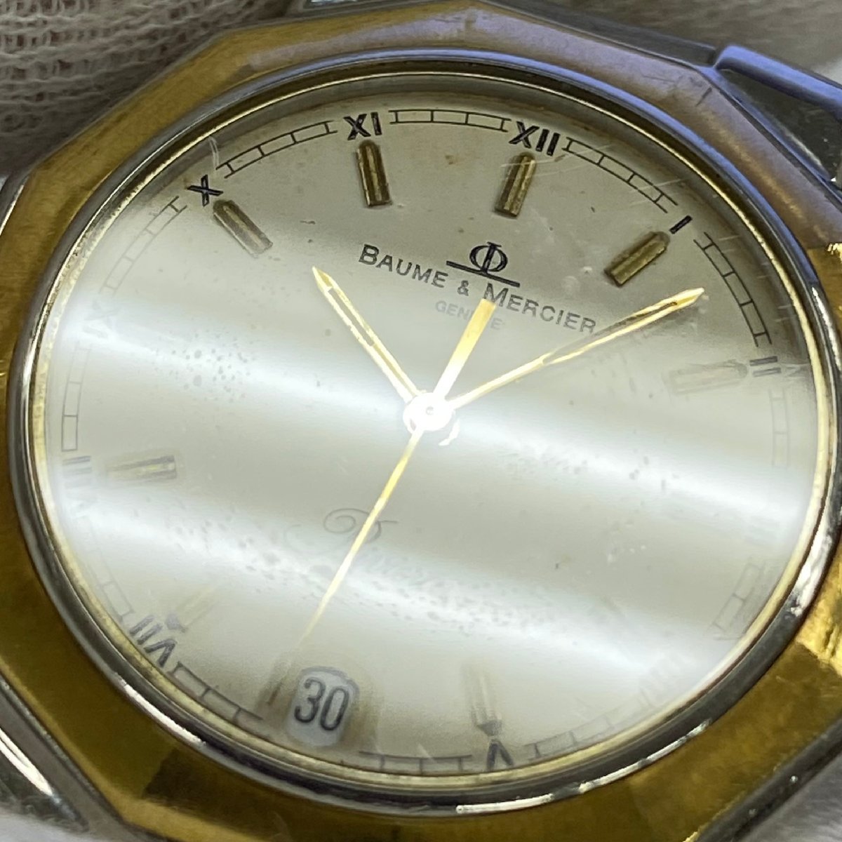 【傷や汚れあり】 ボーム＆メルシエ BAUME & MERCIER リビエラ 5131.038 クォーツ 腕時計 メンズ ウォッチ アイボリー ...