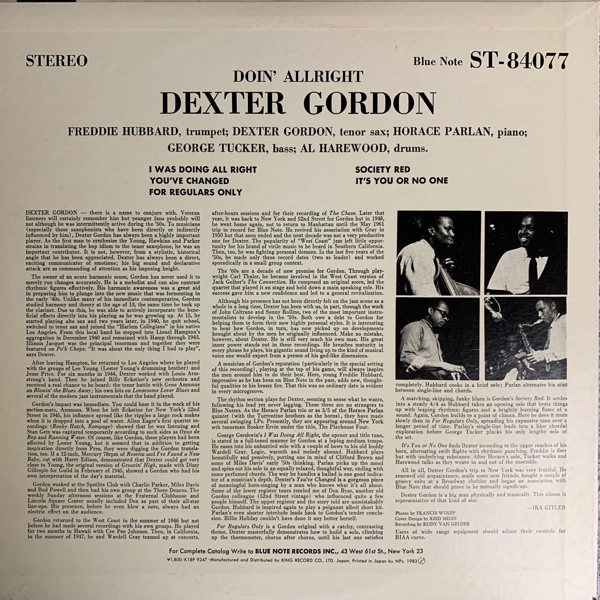 【やや傷や汚れあり】Dexter Gordon / デクスター・ゴードン / Doin' Allright / Jazz / Hard Bop ...