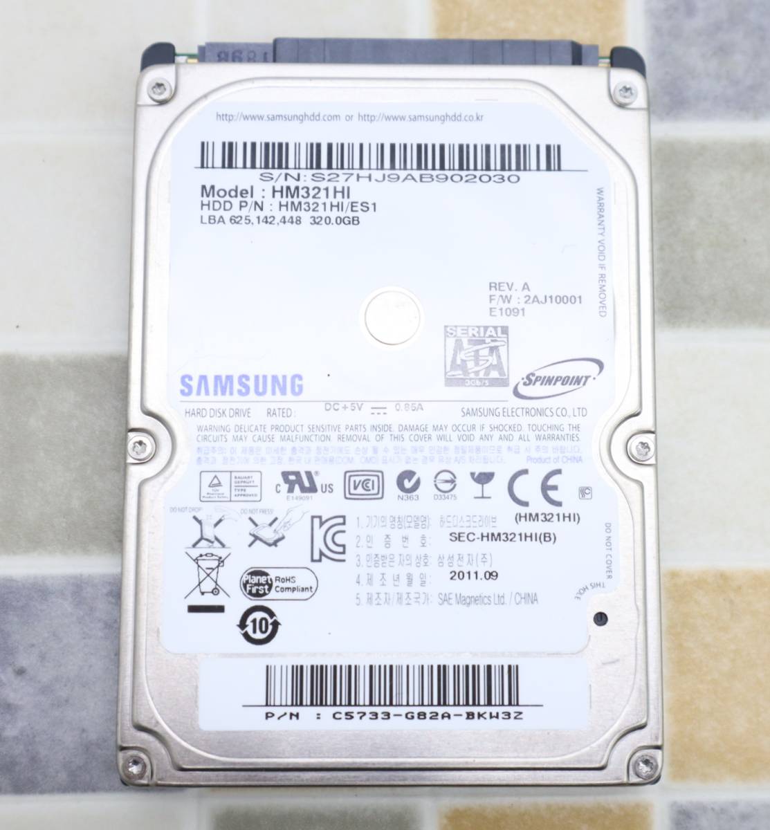 【目立った傷や汚れなし】∠ 320GB フォーマット済｜2.5インチ 内蔵型 ハードディスク｜SAMSUNG サムスン HM321HI HDD ...