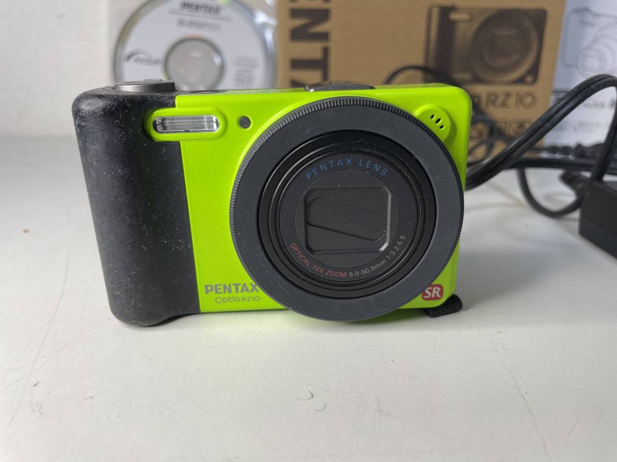 【やや傷や汚れあり】動作品 ペンタックス PENTAX Optio RZ10 オプティオ ブラック グリーン コンパクトデジタルカメラ 充電器 ...