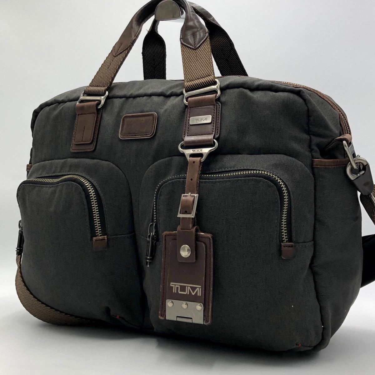 【目立った傷や汚れなし】1円~【美品】 TUMI トゥミ 2way メンズ ビジネスバッグ ALPHA BRAVO エバレット エッセンシャル ブリーフ レザー A4/PC可 斜め掛け カーキ ...