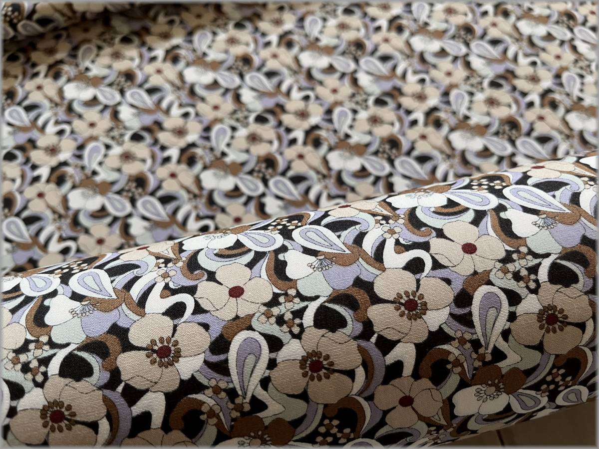 【未使用】mets★5m*レトロフラワー花柄*ブロード*charcoal beige*生地66Dの落札情報詳細 - ヤフオク落札価格検索 オークフリー
