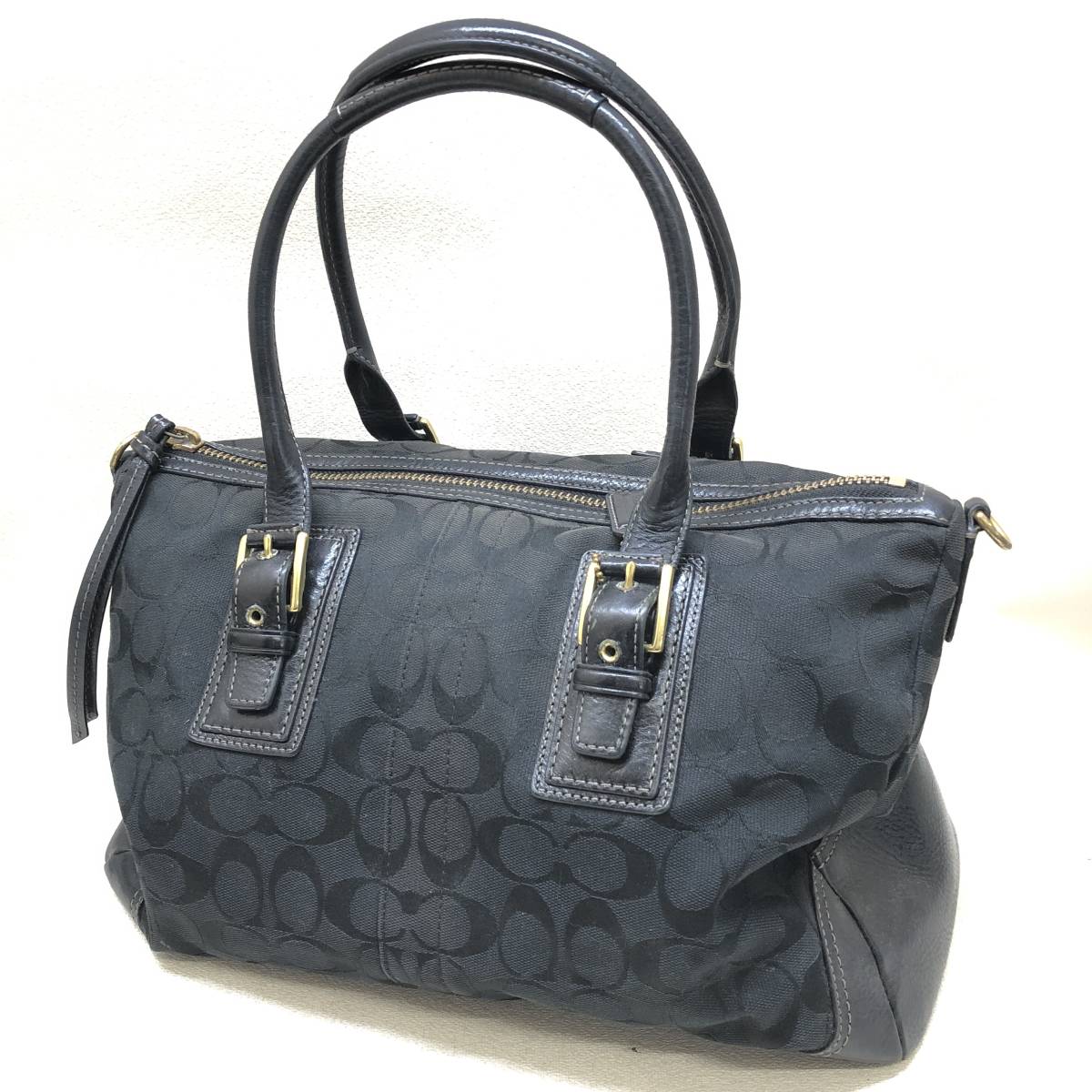 【傷や汚れあり】♪COACH コーチ シグネチャー ハンドバッグ D0882-12456 ショルダーバッグ ブランドバッグ 鞄 ブラック ...