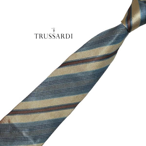【目立った傷や汚れなし】TRUSSARDI 高級ネクタイ ストライプ柄 ベージュ系 レジメンタル USED トラサルディ メンズ服飾小物 ネコポス可 中古 t788の落札情報詳細 ...