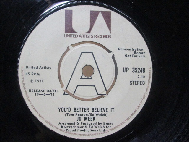 【やや傷や汚れあり】JO MEEK ジョー・ミーク You'd Better Believe It c/w Too Good To Be ...
