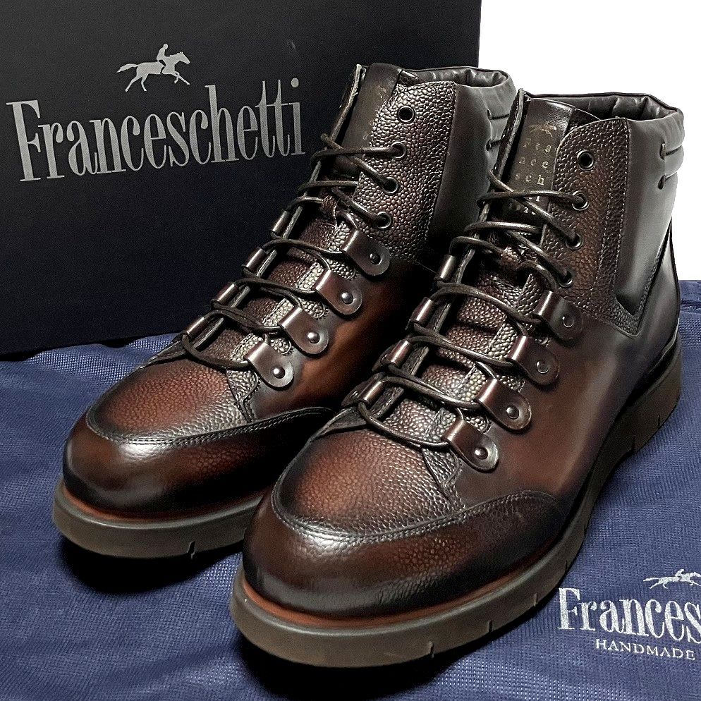 【未使用】未使用 Franceschetti フランチェスケッティ レザー レースアップ ブーツ 27.0 ダークブラウン系 Pi50 ...