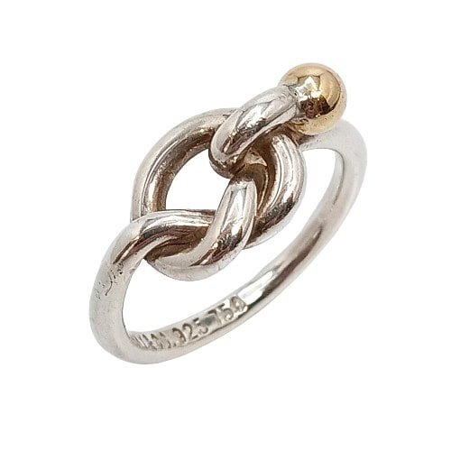 【やや傷や汚れあり】TIFFANY&CO. ティファニー ラブノット ボール リング サイズ10号 925/750 SV K18 コンビ 3.1g 指輪 ジュエリー 保存袋・箱付 fe ...