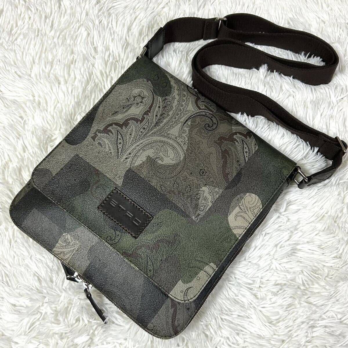 【未使用に近い】【未使用級/希少】ETRO エトロ ショルダーバッグ クロスボディ サコッシュ ペイズリー柄 迷彩 カモフラ A4 斜めがけ メンズ レザー PVC 緑の落札情報詳細 ...