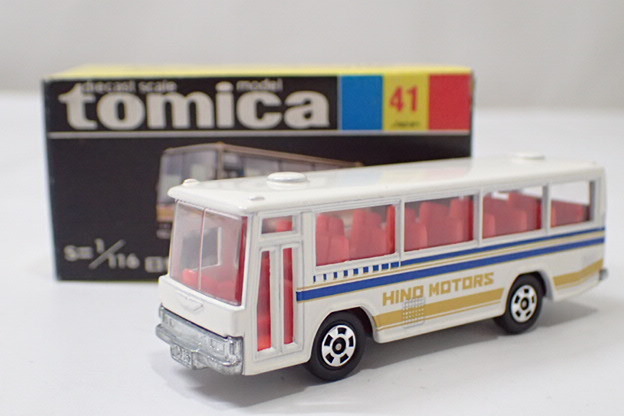【未使用】m2580 / 未使用 保管品 トミカ 日本製 No.41 日野レインボー スケルトンバス 黒箱 トミー TOMICA Hino ...