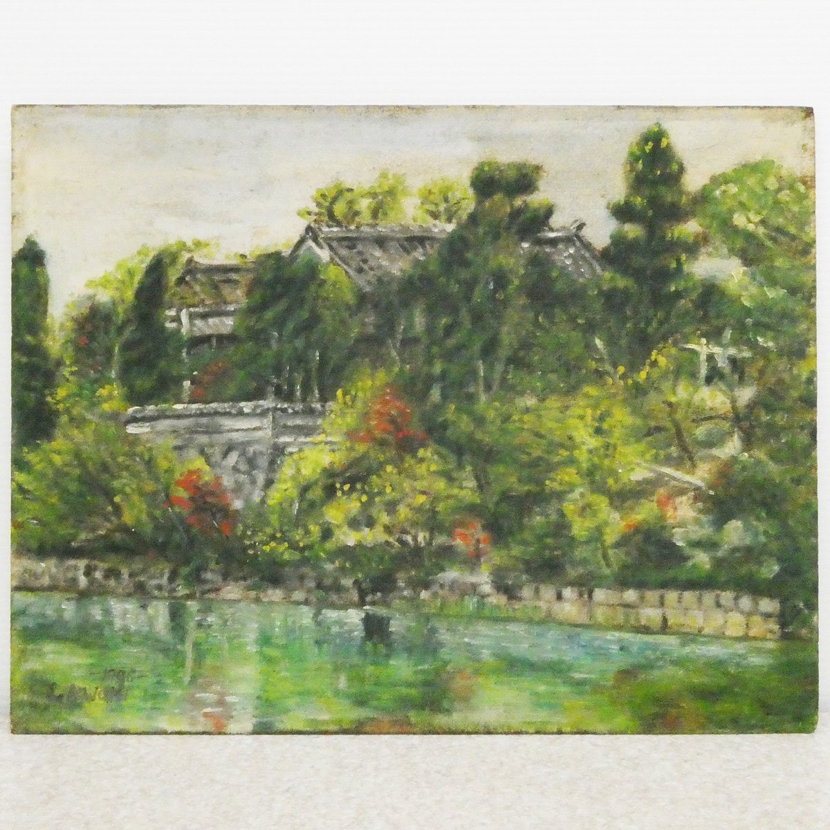 【やや傷や汚れあり】♯ 肉筆 青木繁 柳川風景 油彩 風景画 F6号 在銘 1908年制作 [額無し] 明治時代を代表する、夭折の天才画家 S ...