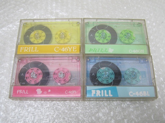 【やや傷や汚れあり】IWW-7703S maxell カセットテープ FRILL 4本セット C-46BL C-46PI C-46GN C ...