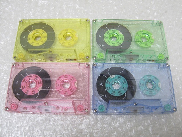 【やや傷や汚れあり】IWW-7703S maxell カセットテープ FRILL 4本セット C-46BL C-46PI C-46GN C ...