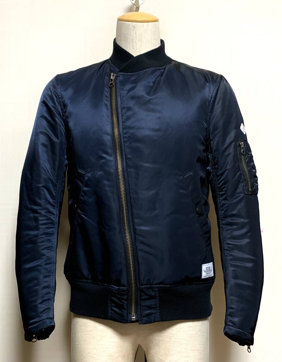 【目立った傷や汚れなし】極上:CRIMIE(クライミー).MA-1 フライト ジャケット M(濃紺/ライダース 型/チェッカー柄 裏地/中綿入/肩44幅54丈63/challenger ...