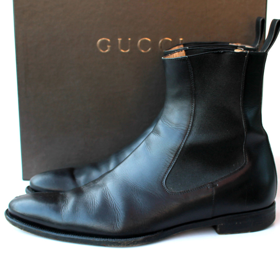 【やや傷や汚れあり】箱・保管袋付き★GUCCI グッチ★サイドゴアブーツ 40.5=25.5 チェルシーブーツ イタリア製 レザー ブラック メンズ p i-1069の落札情報詳細 ...